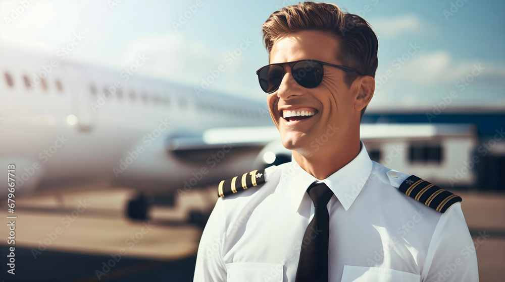 Close up photography of a young and handsome pilot wearing white shirt ...