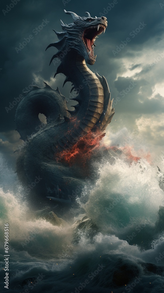 World serpent Jormungandr raising from the sea Ai generated art Stock ...