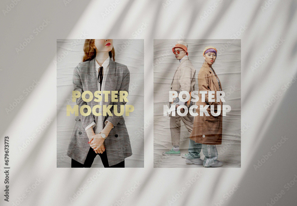Glued Poster Mockup With Warm Shadow Overlay Stock Template | Adobe Stock