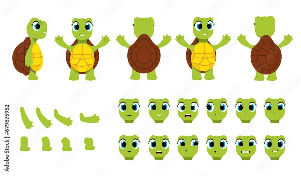 Set of Character Constructor for Animation. Body of cute turtle in ...