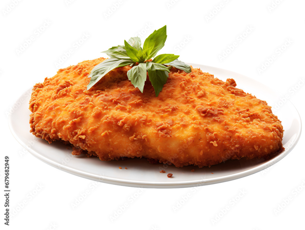 Homemade Breaded Chicken Schnitzel, isolated on a transparent or white ...