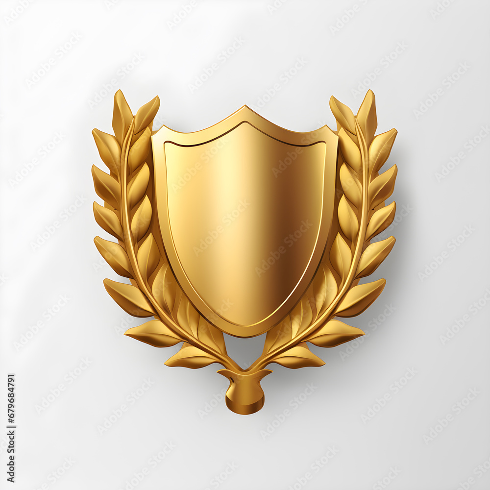 3d logo, 3d gold logo design on white background, gold shield with ...