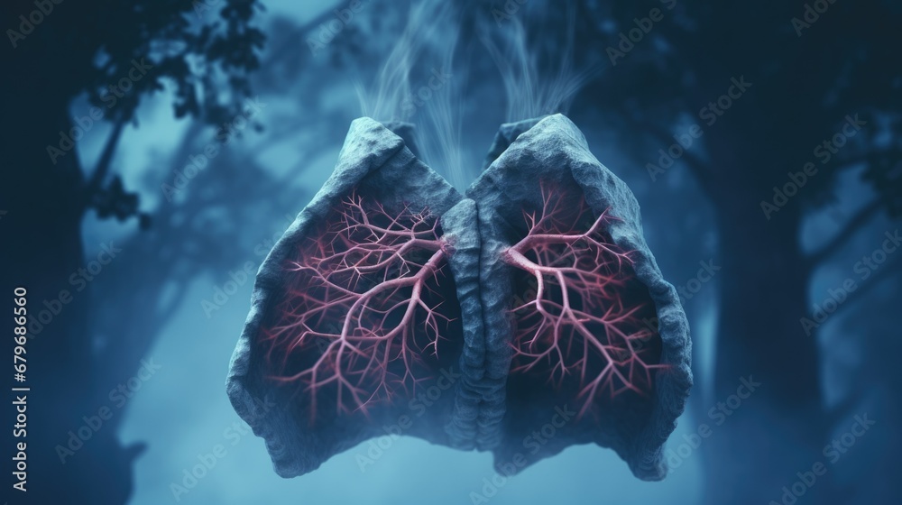 Smoker lungs concept. Breathe organ after cigarette. Inside human body ...