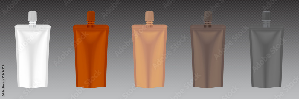 Set of doypack packaging with screw cap. Blank foil drink bags pouches ...