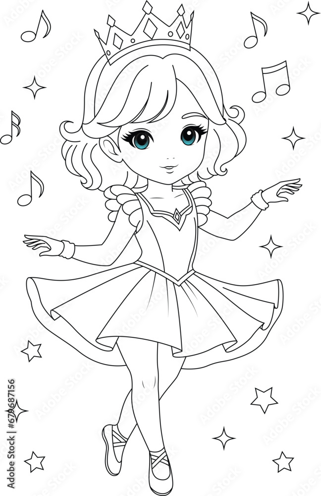 Coloring page a princess is dancing for kids Stock Vector | Adobe Stock
