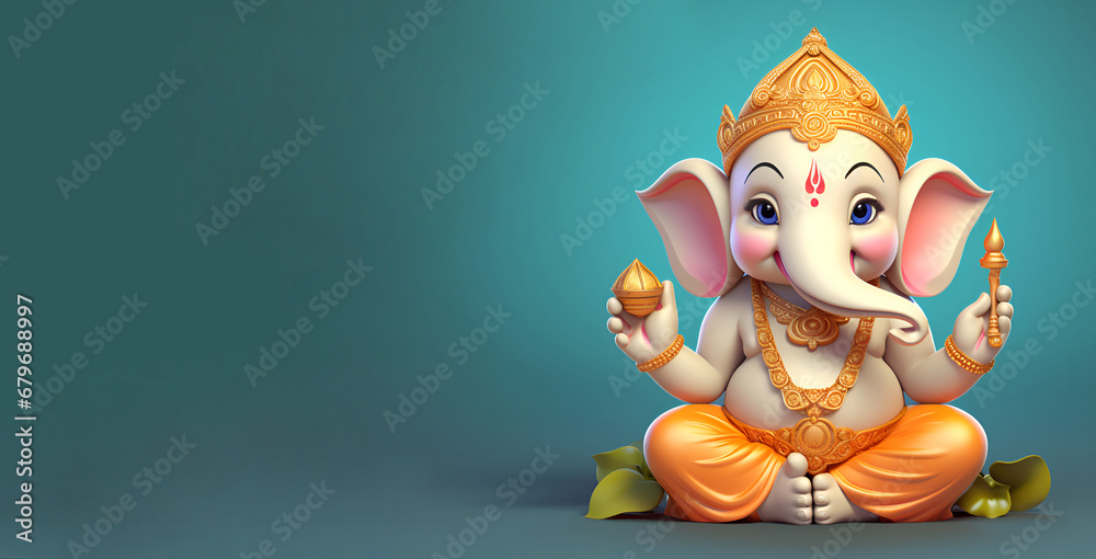 Little baby Hindu god Ganesha on a blue background Stock Illustration ...