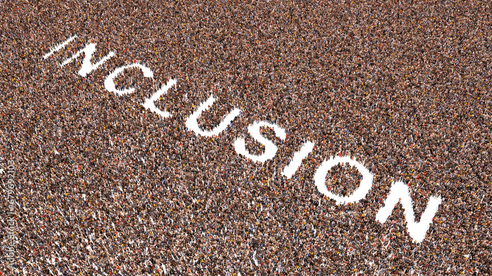 Concept or conceptual large community of people forming INCLUSION word ...