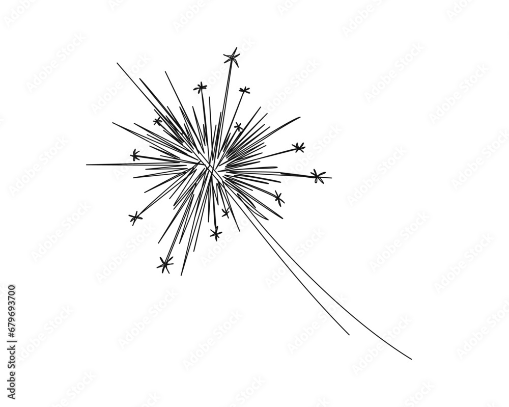 Continuous one line drawing of exploded firework. sparklers outline ...