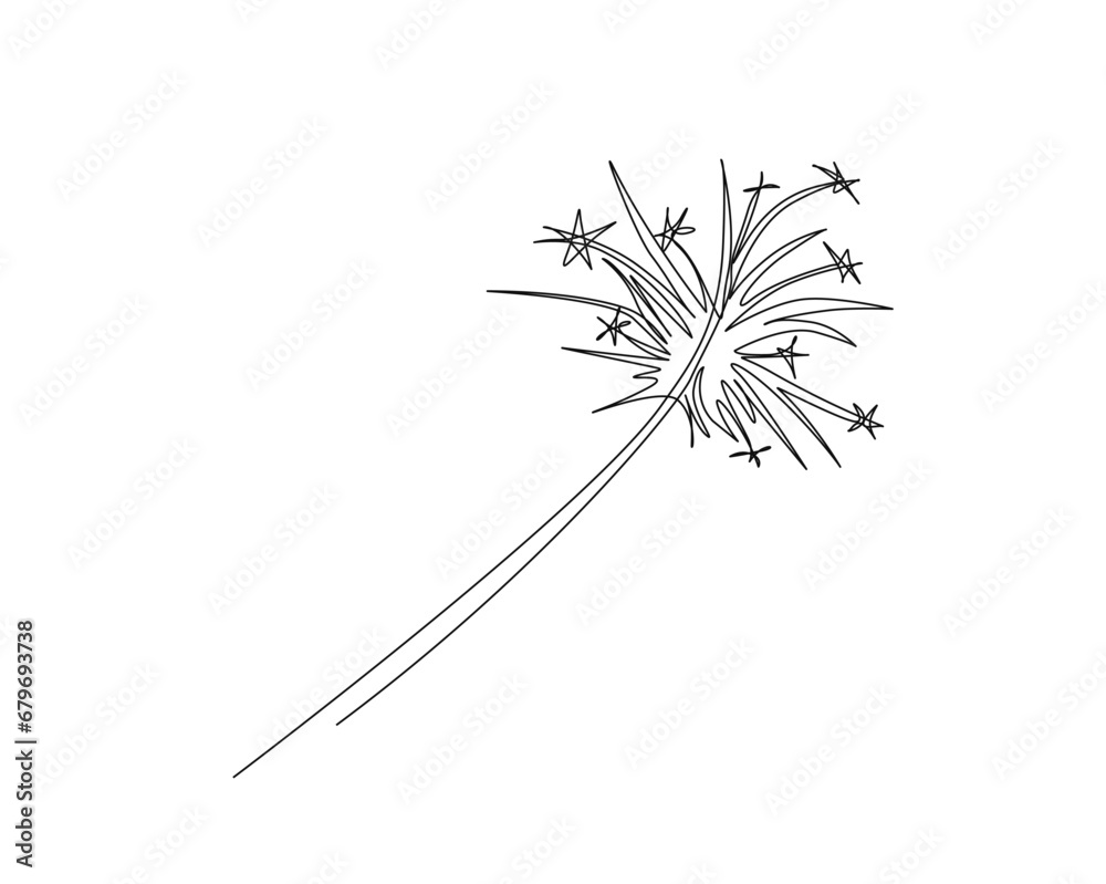 Continuous one line drawing of exploded firework. sparklers outline ...