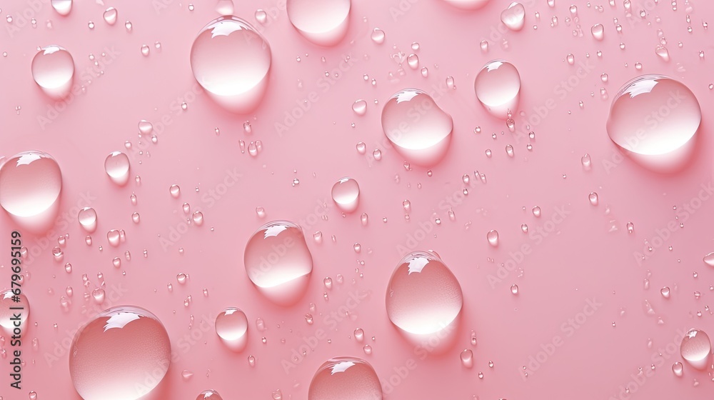 drops of water on a pink surface with a white spot in the middle of the ...