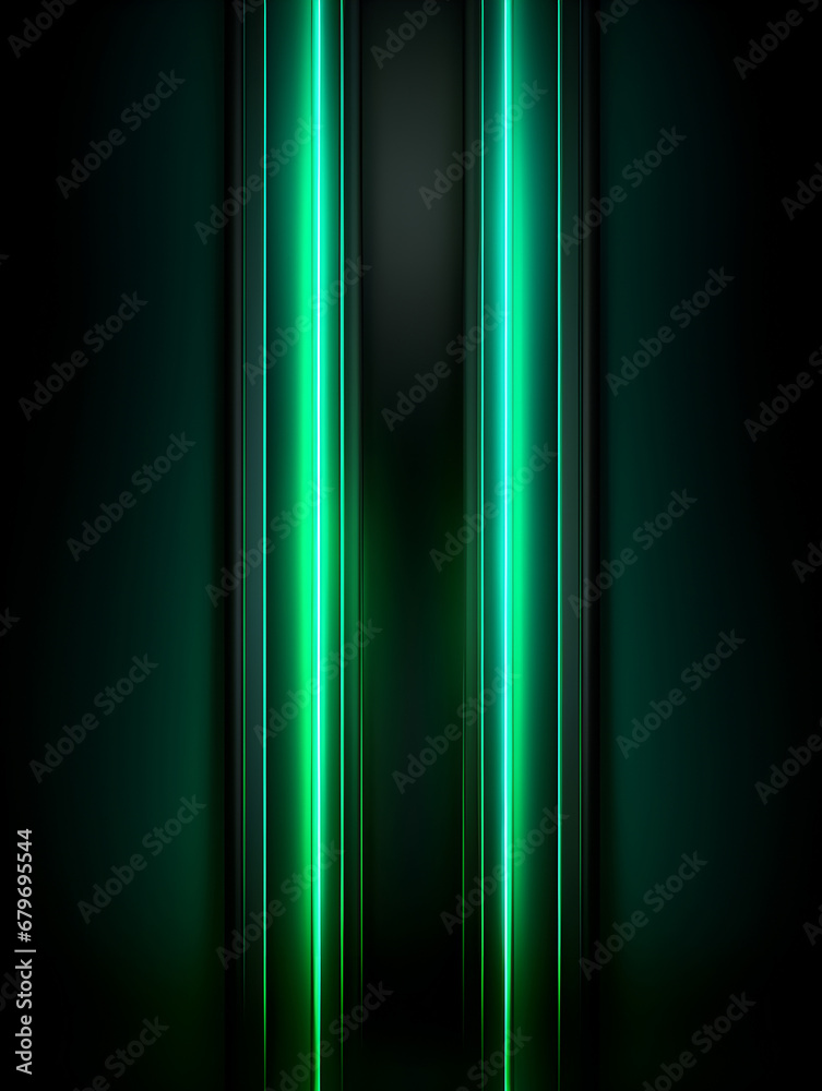 Green neon light bars against a dark, minimalist backdrop. Futuristic ...
