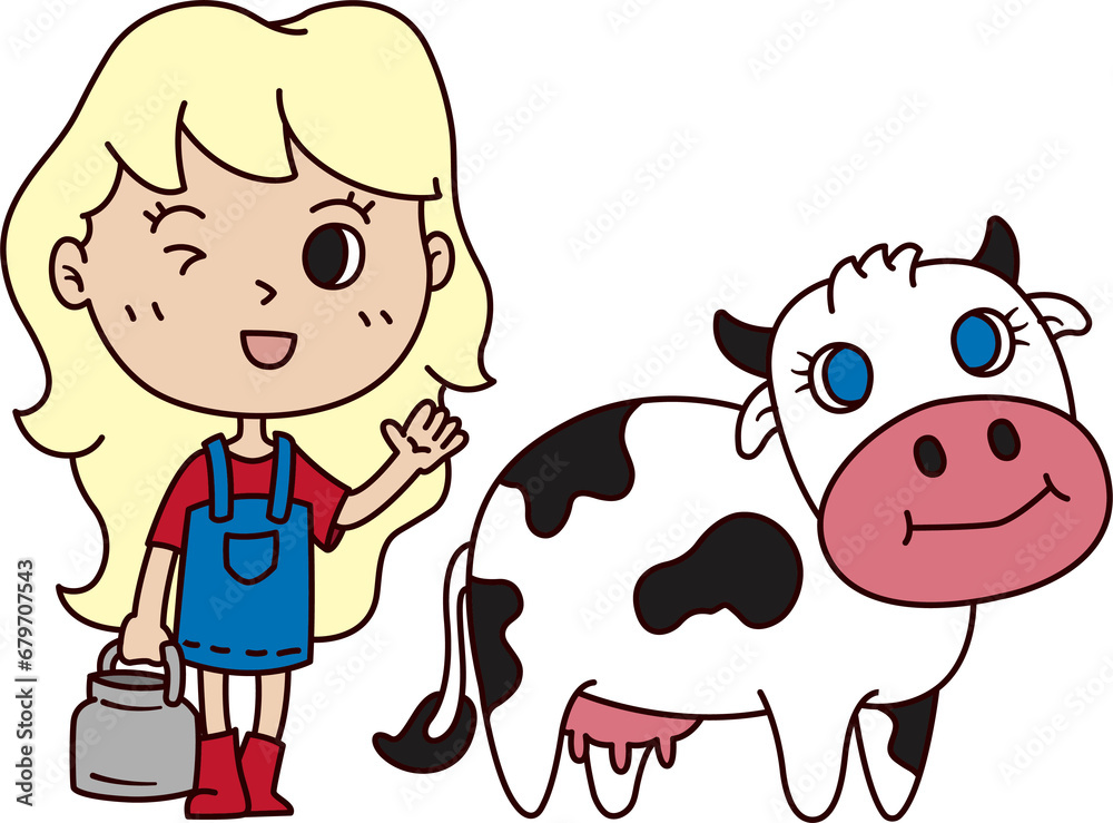 Girl is happy on her dairy cow farm. Created with Adobe Illustrator ...