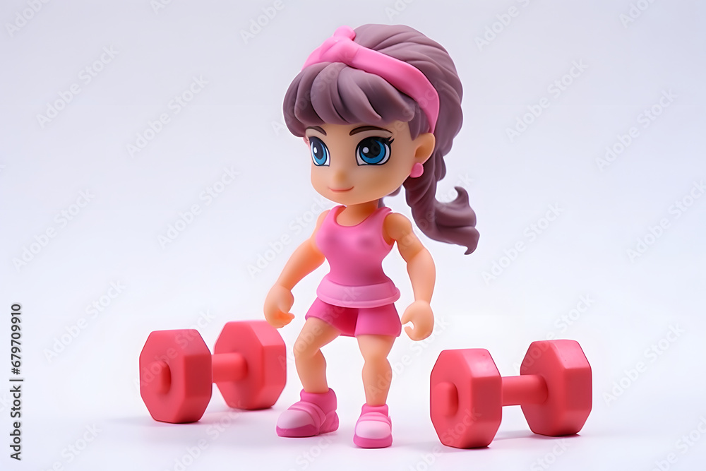 cartoon fitness girl with dumbbells. Active physical education and ...