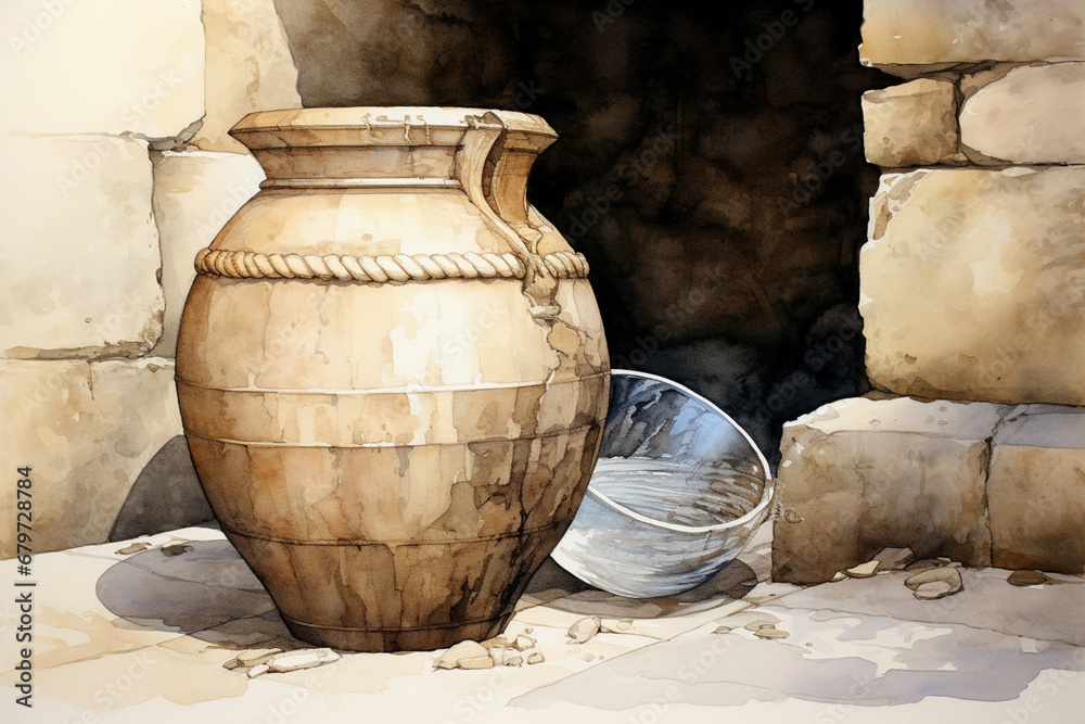 A drawing of a stone water jar, connecting to Jesus' miracle of turning ...
