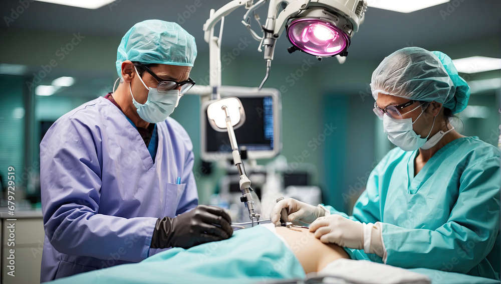 Team of unrecognizable surgeon doctors are performing operation for ...