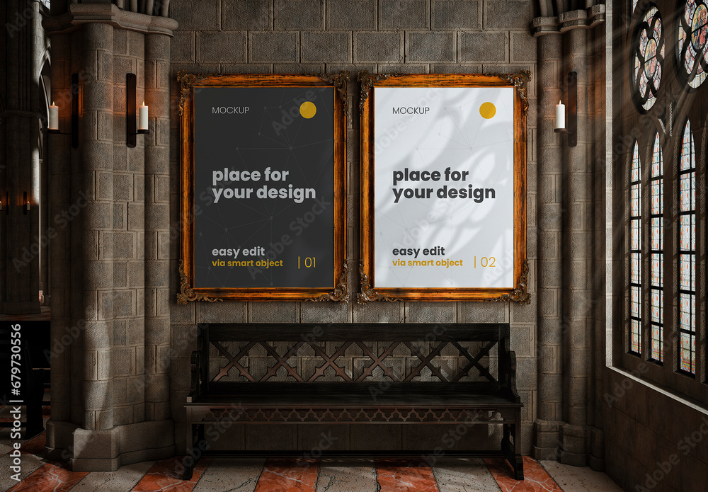 Church Verticals Frames Pictures Mockup Stock Template | Adobe Stock