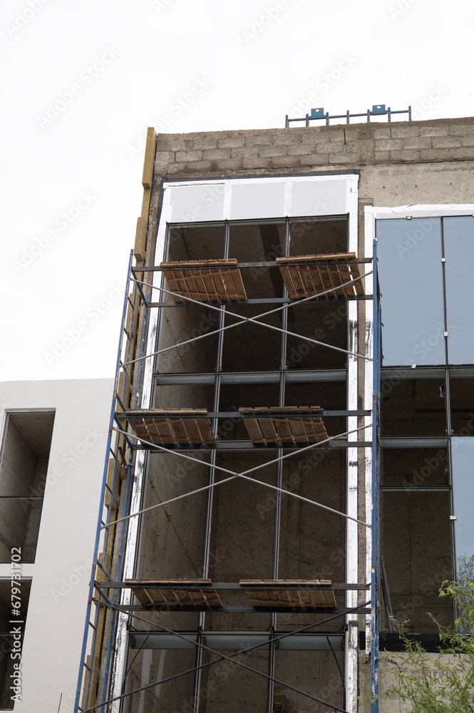 Installation of new windows in the building. Construction works ...