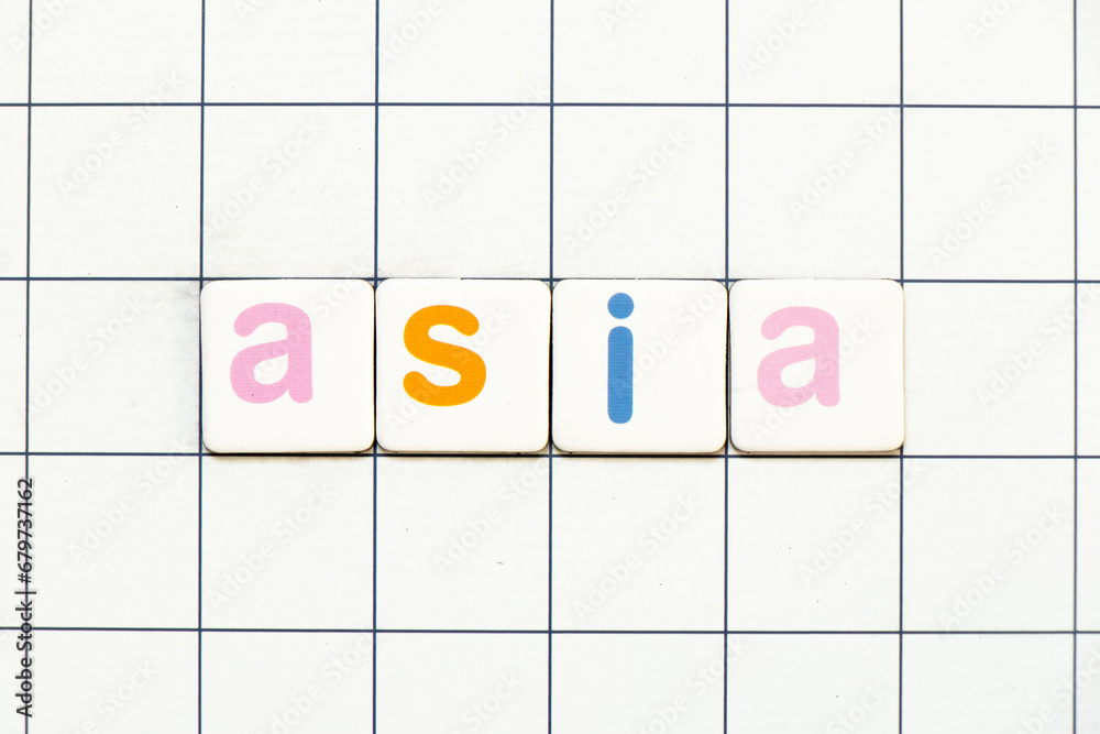 Colorful tile letter in word asia on white grid background Stock Photo ...