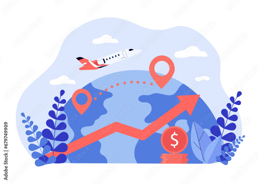 Airplane flying from one point to another. Vector illustration. Arrow ...