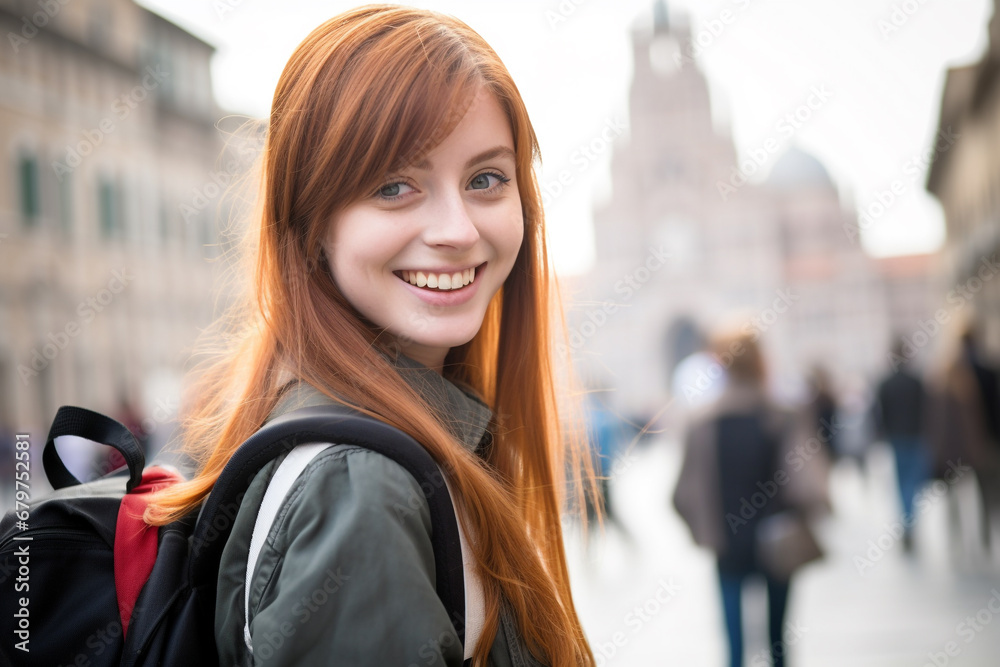 Tourist female visiting Florence cathedral, Italy Travel blogger girl ...