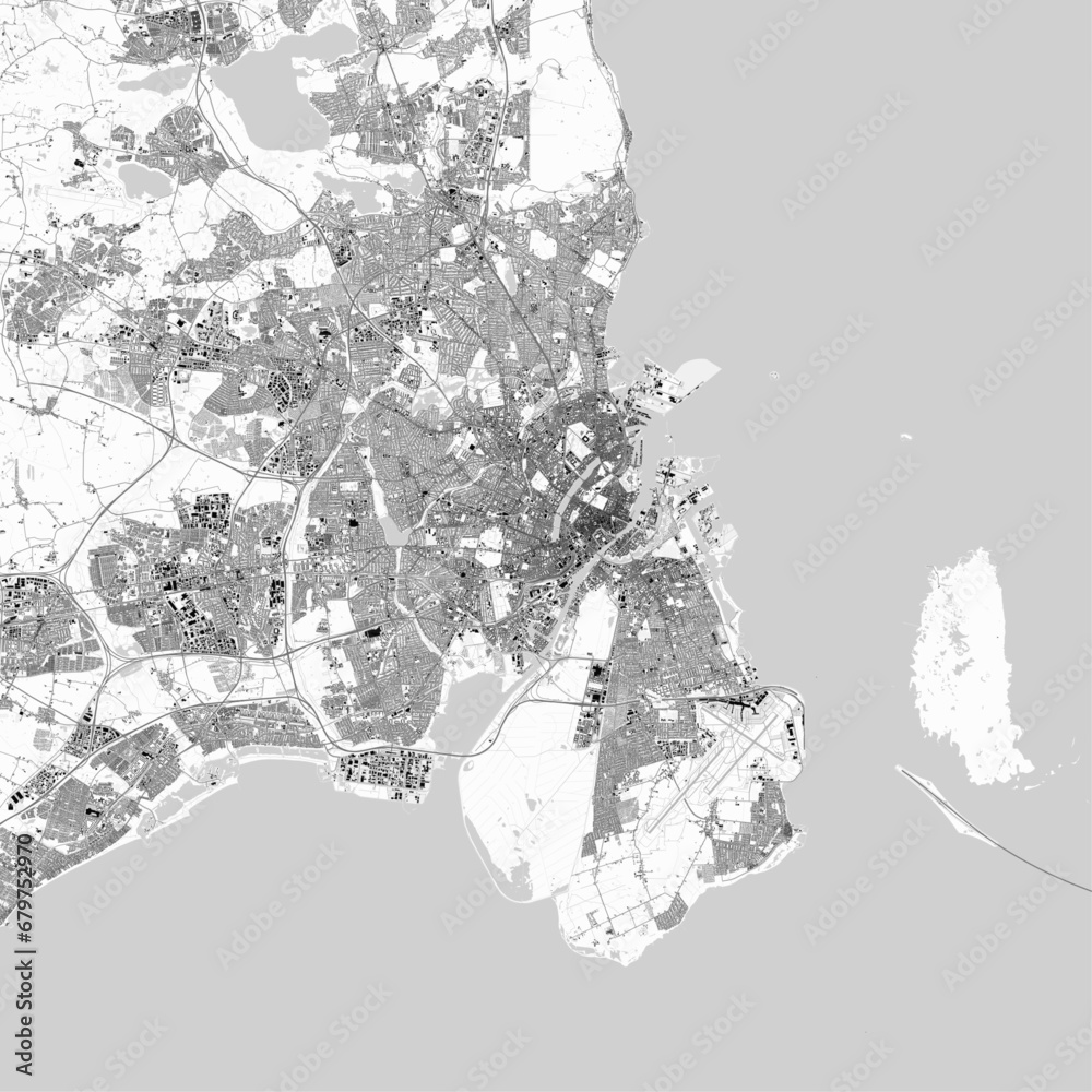 Vetor de Copenhagen map. Detailed light map of Copenhagen (Denmark ...