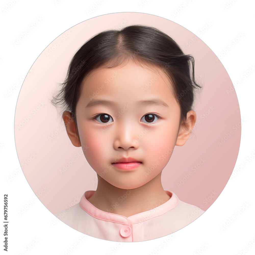 Asian modern little girl. Portrait of a child in a pink circle for user ...