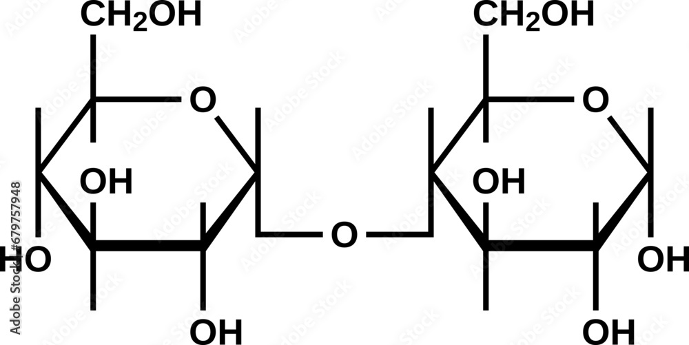 Alpha-maltose cyclic structural formula, disaccharide maltose in ...