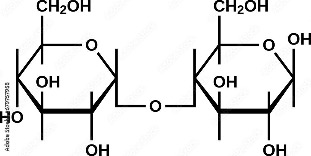 Beta-maltose cyclic structural formula, disaccharide maltose in Haworth ...