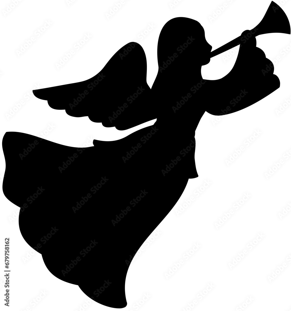 Angel blowing trumpet silhouette Stock Vector | Adobe Stock