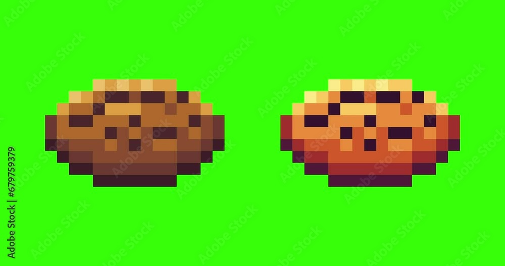 Green screen of cookies, chocolate cookies bits pixel slowly appeared ...