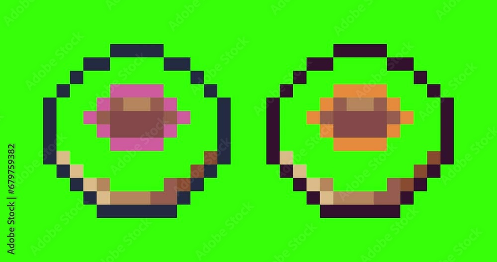 Green screen of donut , food bits pixel slowly appeared and ...