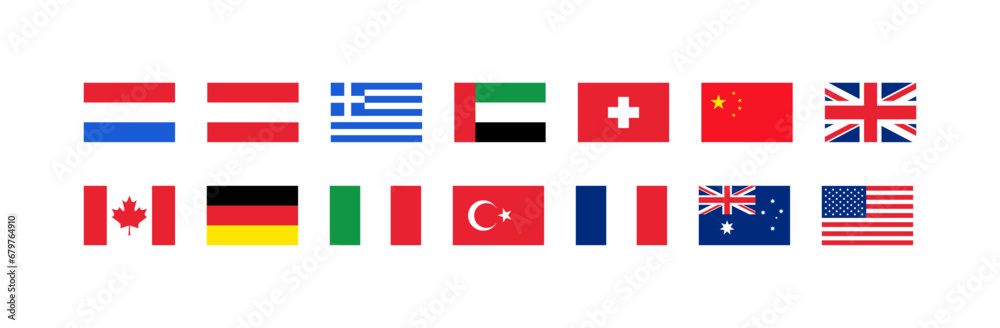 Collection of national flags. Flat, color, set of isolated country ...