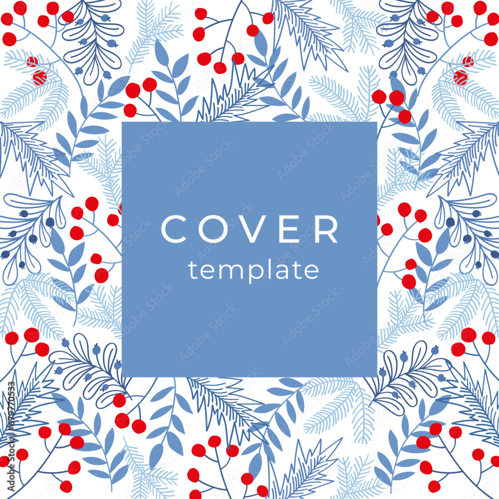 Holiday cover template with a winter theme on a white background with ...