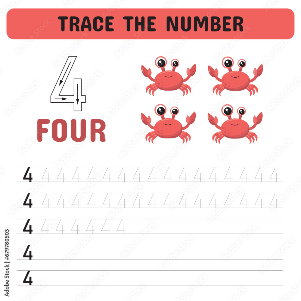 Trace the number . Tracing number worksheet for kindergarten, preschool ...