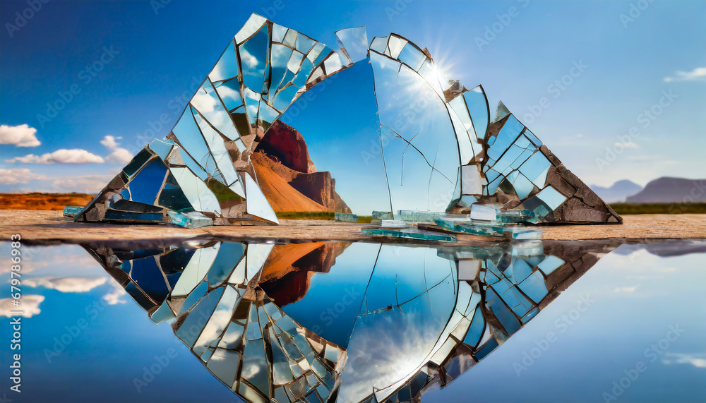 Fragmentation and Unity. A broken mirror reassembled to form a complete ...