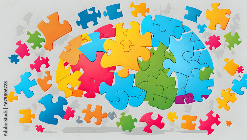 Brain puzzle icon. Colorful neurodiversity concept. Human mind ...