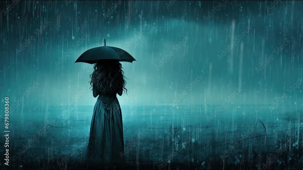 Seamless loop animation. People, astronomer. Standing Rainy Night City ...