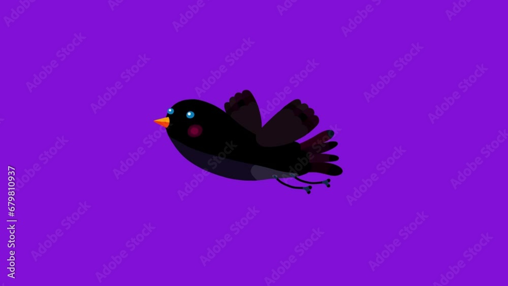 Blackbird cartoon animation character flying singing isolated. Blinking ...