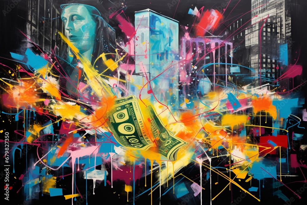 Financial Fusion: Immersive street art blending dollar signs, stock ...