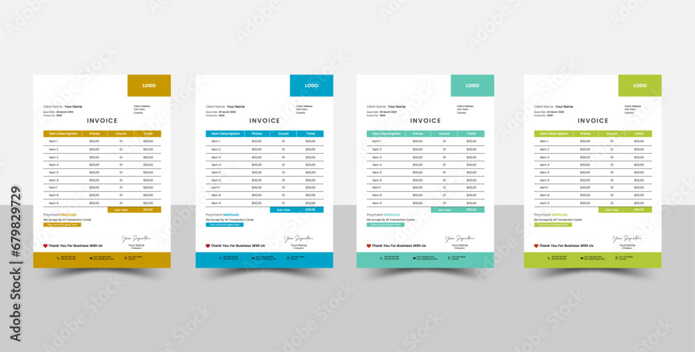 Modern and simple invoice layout. Invoicing quotes, money bills or ...