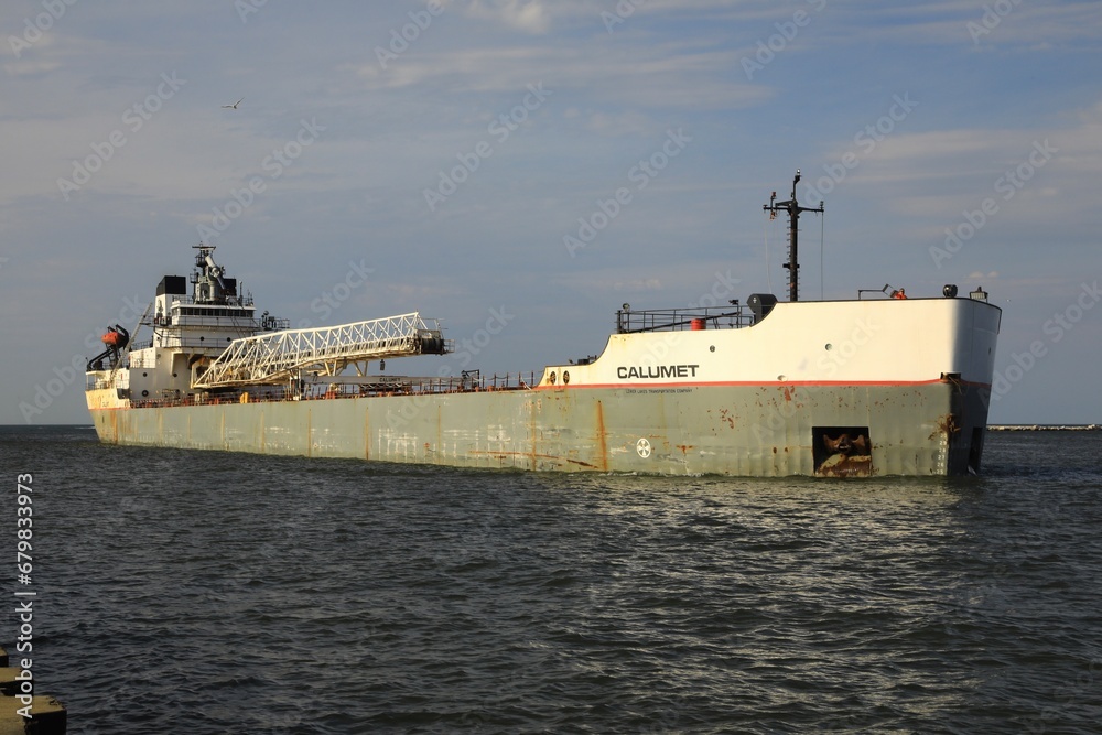 1973 MV Calumet. Lake freighter on the Great Lakes delivering bulk ...