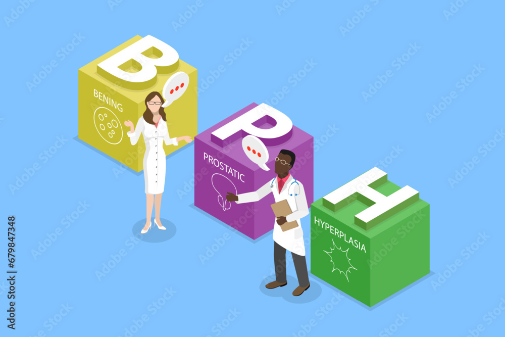 3D Isometric Flat Vector Illustration of BPH, Benign Prostatic ...