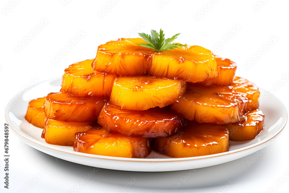 Stack of Caramelized Pineapple on white background. Stacked Glazed ...
