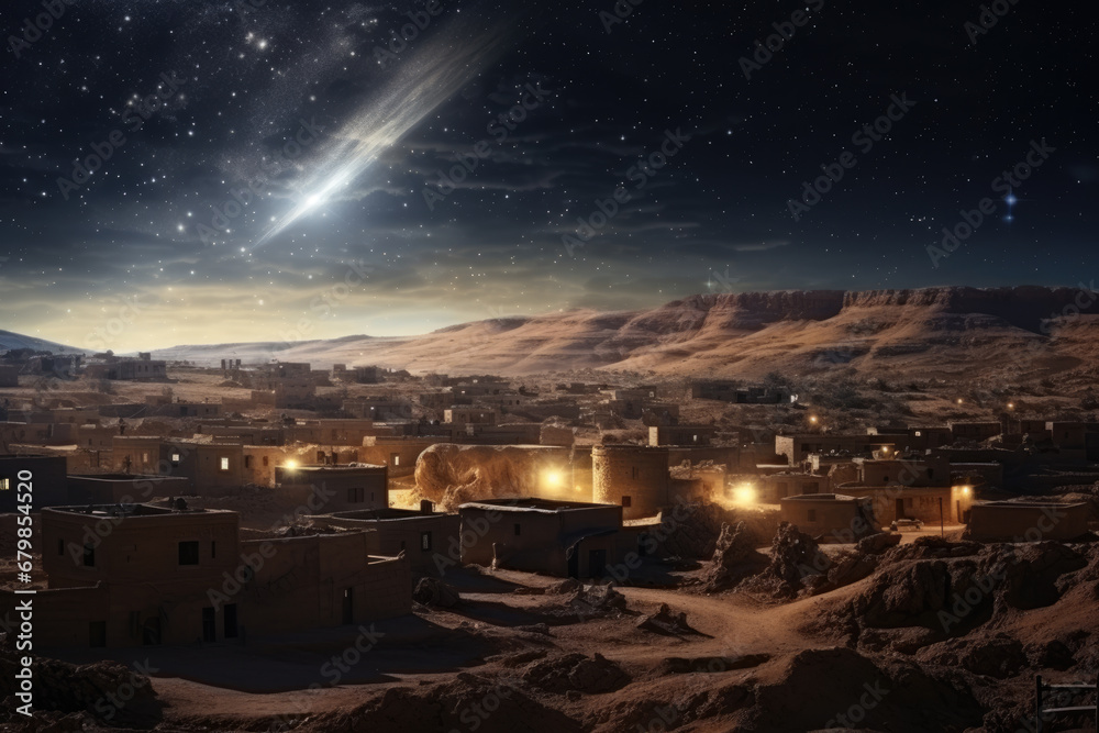 Foto de Christmas star over city of Bethlehem. Nativity story. Birth of ...