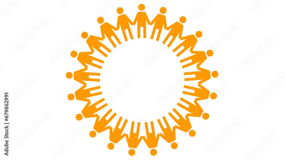 Animated orange circle of people turns around. Symbols of people are ...