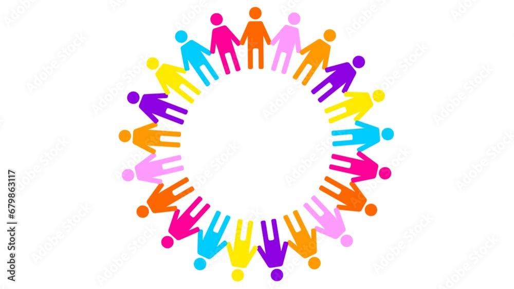 Animated colorful circle of people turns around. Symbols of people are ...