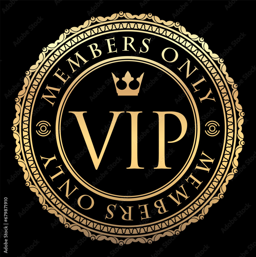 VIP round gold sign, luxure emblem with crown for your design. Stock ...