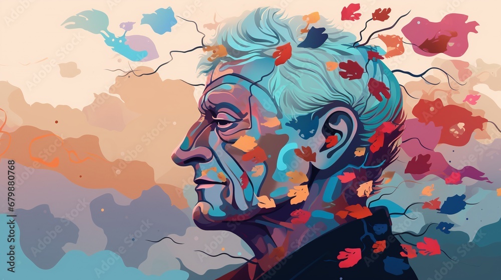 An abstract illustration portraying a senior citizen suffering from ...
