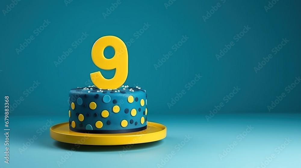 Cute birthday cake design for children. Number nine for birthday ...