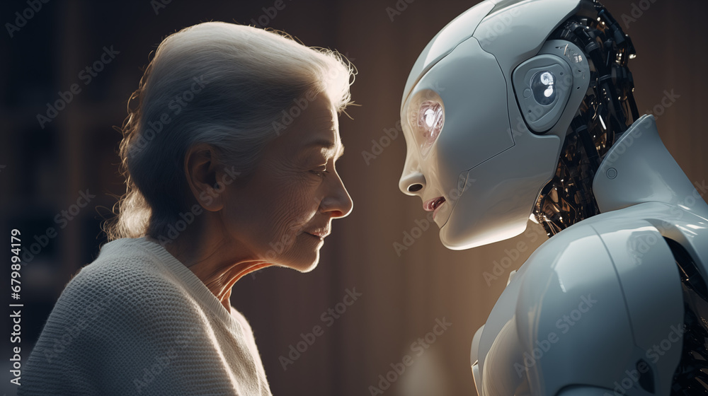 Future Smart Elderly Care AI Robot Assistant Nurse. Innovative Personal ...